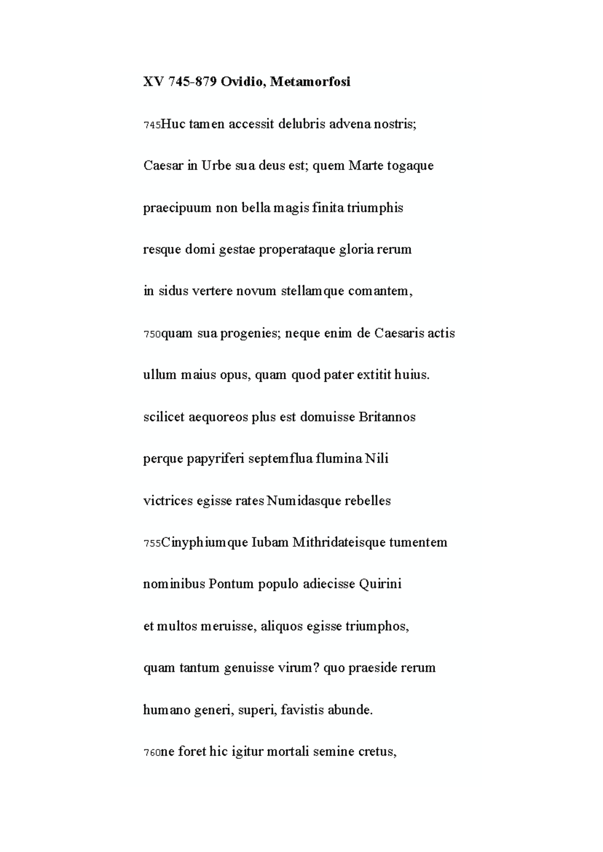 Metamorfosi XV 745-879: Ovidio e Cesare nella Divina Tragedia - Studocu