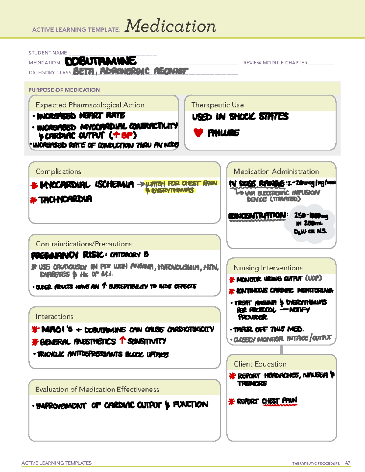 ATI Active Learning Template: Dobutamine & Heart Meds Review - Studocu