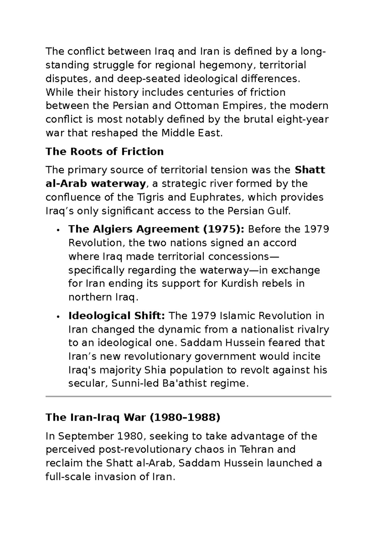 Iraq-Iran Conflict: Historical Roots and War Analysis (HIST 301) - Studocu