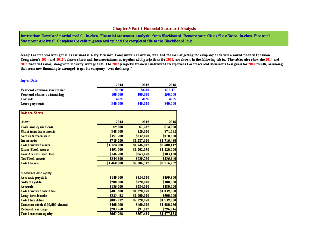 In-class 5 Financial Statement Analysis Solution - Chapter 3 Part 1 ...