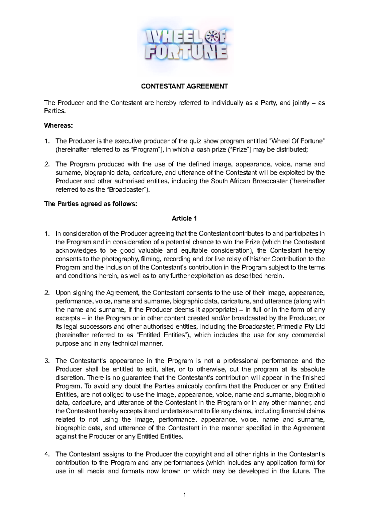 Tnc 2 - How to enter the competition - CONTESTANT AGREEMENT The ...