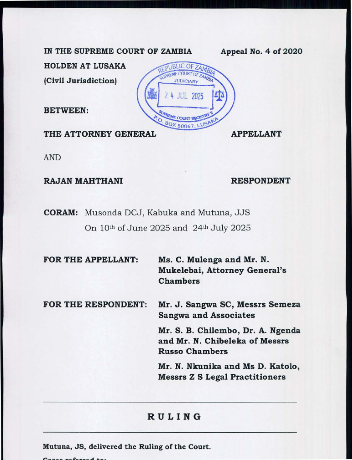 Attorney General v Rajan Mathani: Supreme Court Ruling Appeal No. 4/ ...