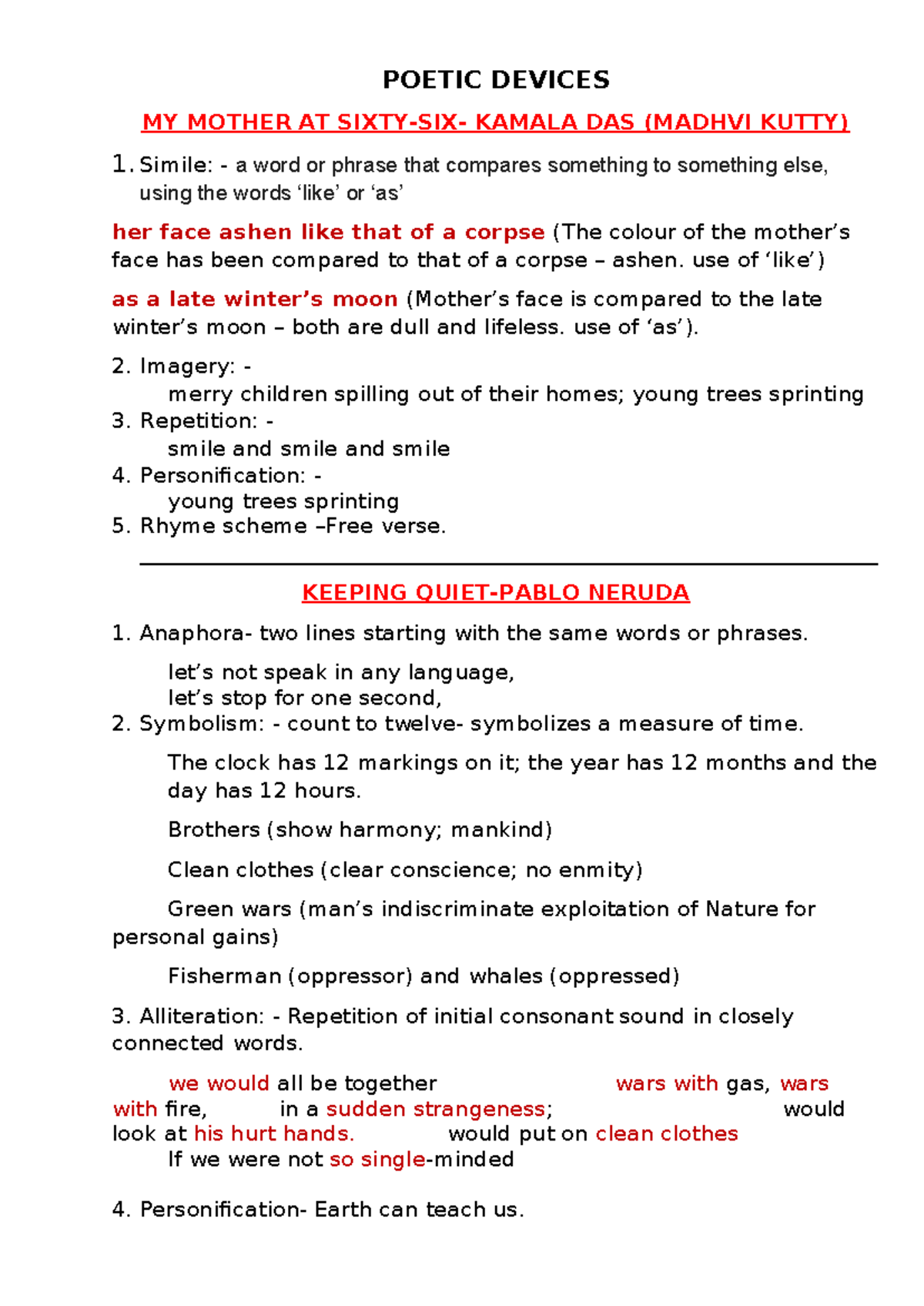 Poetic Devices Analysis: My Mother, Keeping Neruda, A Thing of Beauty ...