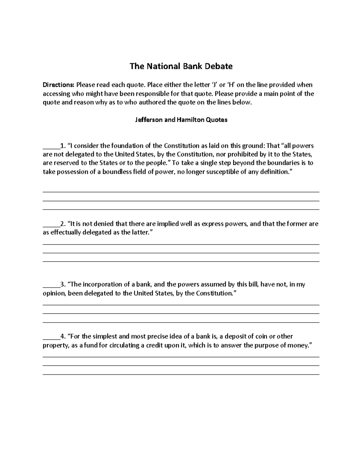 The National Bank Debate: Analyzing Jefferson and Hamilton's Quotes ...