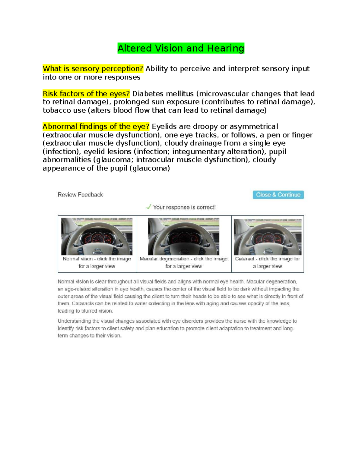 NR 325 Edapt Week 3: Understanding Altered Vision and Hearing - Studocu