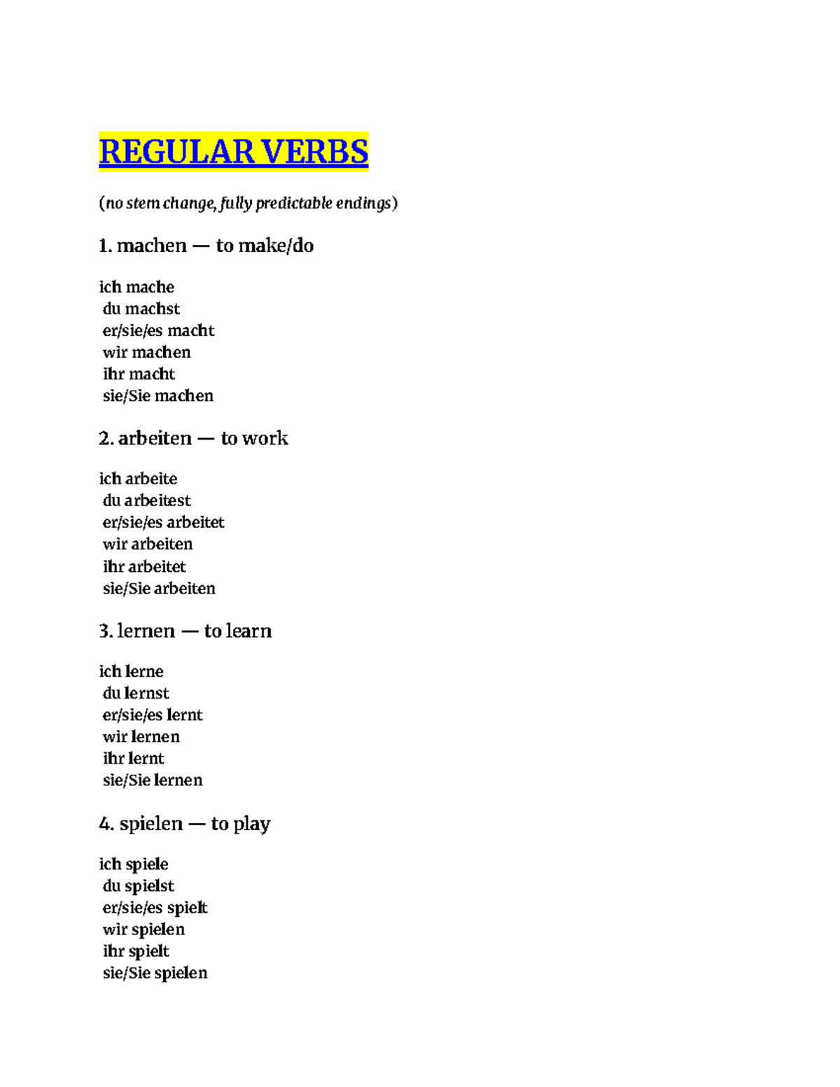 REGULAR AND IRREGULAR VERBS IN GERMAN - GERM 101 - Studocu