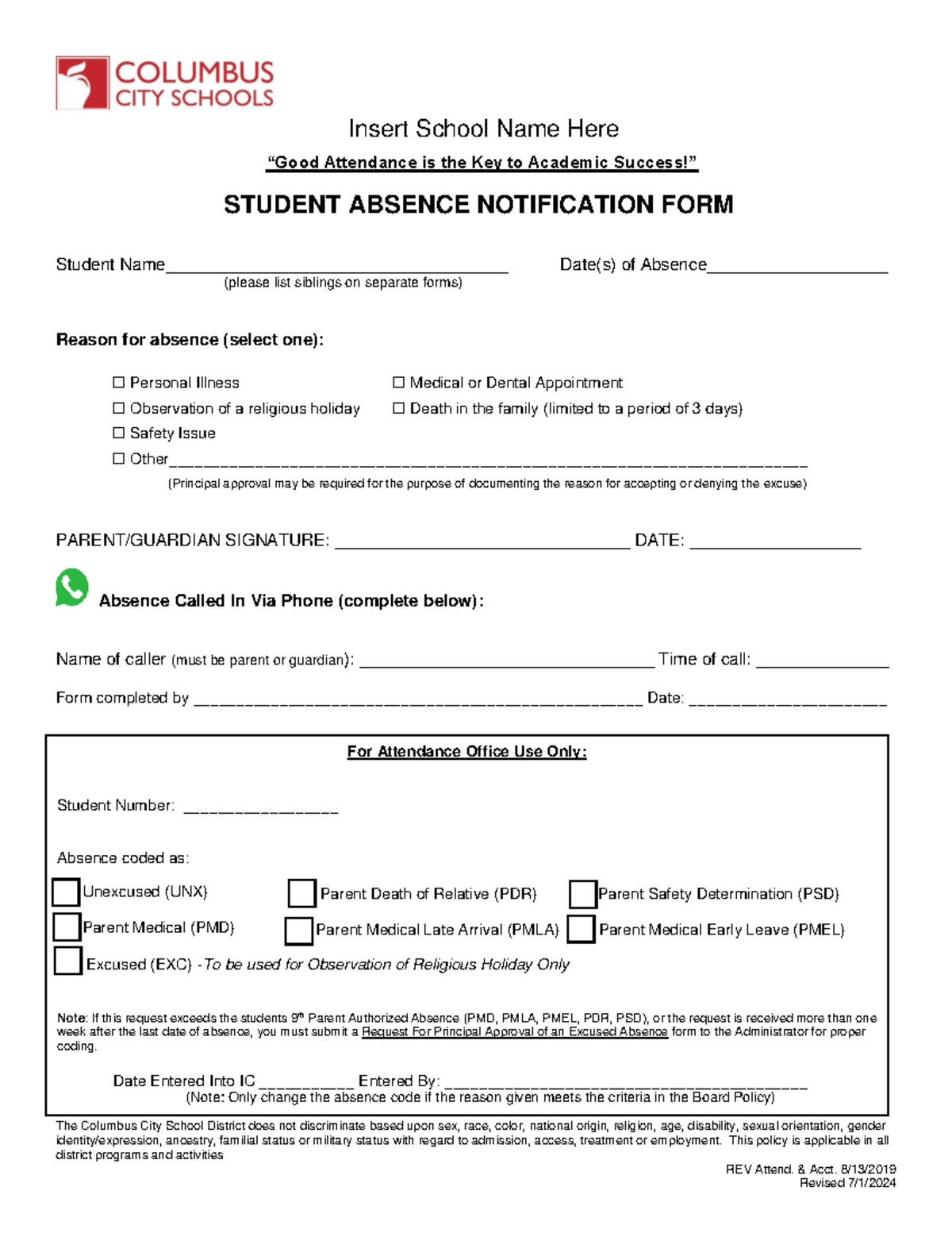 Attendance Notification Form for Student Absences - REV 7 - Studocu