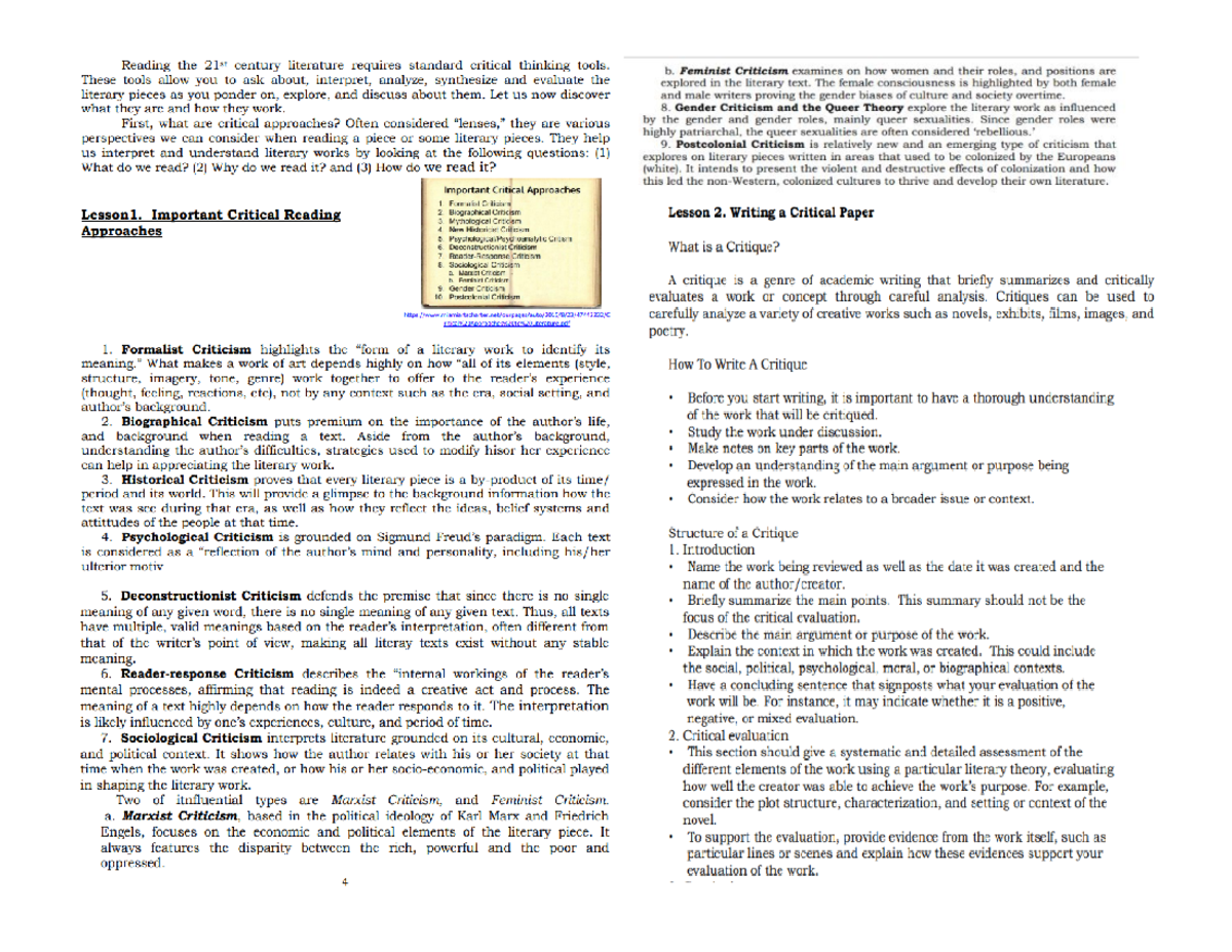21st Century Literature 4th Quarter Lesson 1 & 2 Notes - Studocu