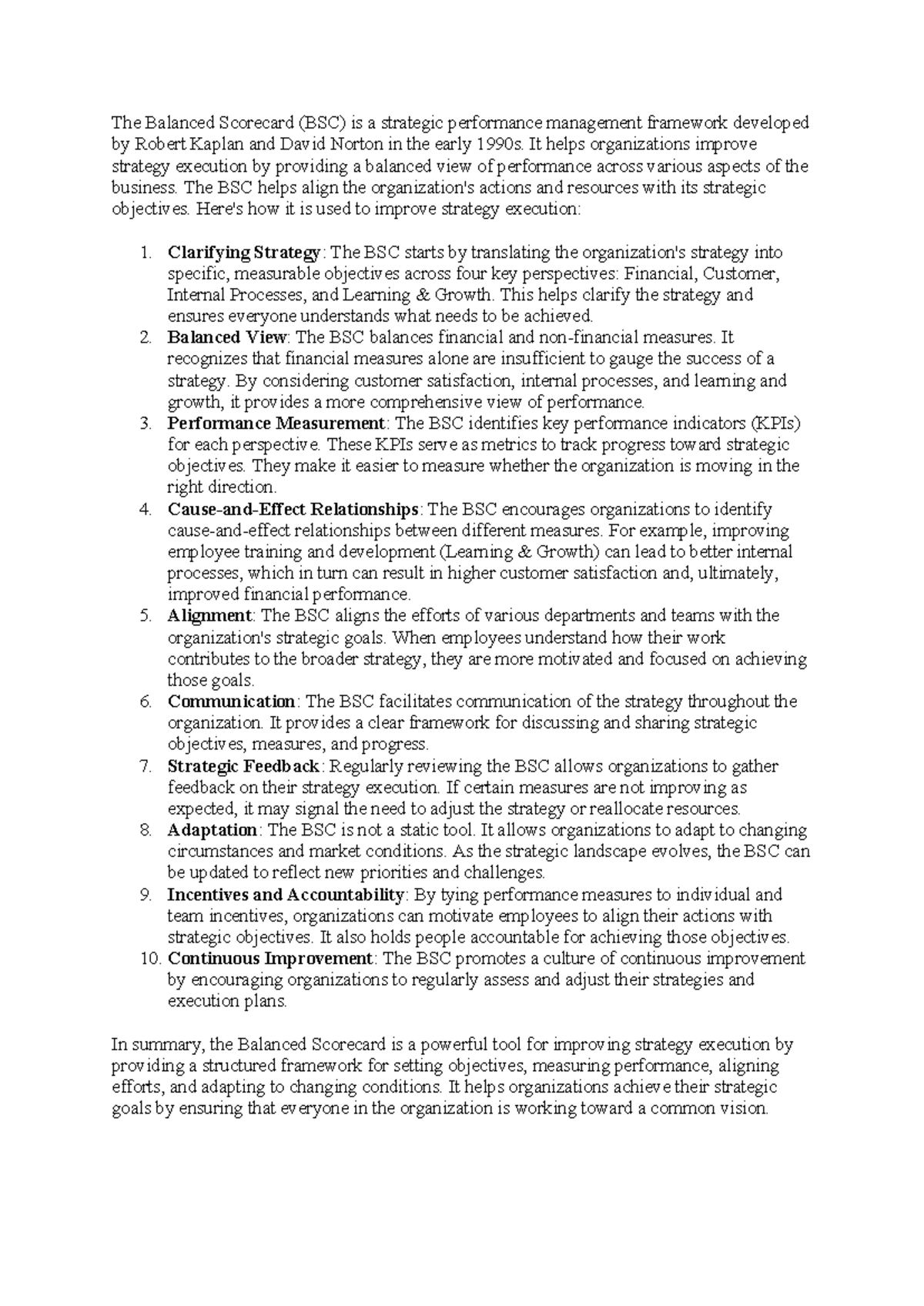 The Balanced Scorecard (BSC): A Framework for Strategic Performance ...