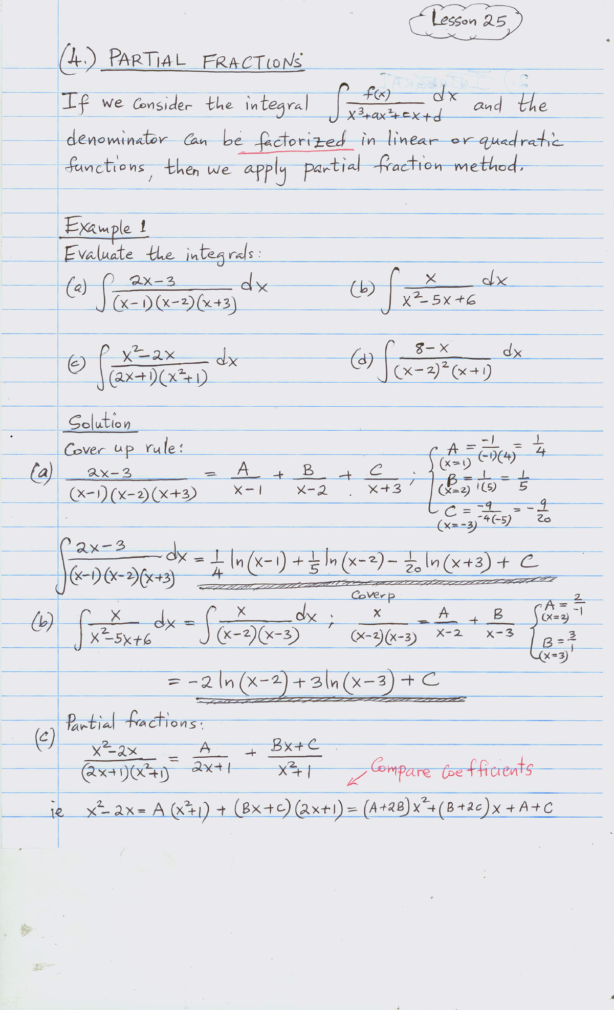Lesson 25: Integration Techniques Using Partial Fractions (Math 101 ...