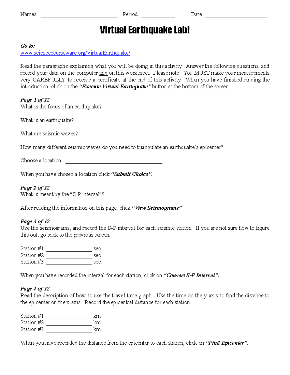 Virtual Earthquake Lab 2021: Activity Guide for Seismic Data Analysis ...