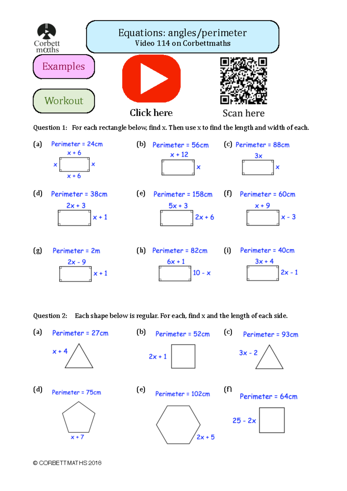 Equations of Angles and Perimeter Concept PDF Guide - Studocu