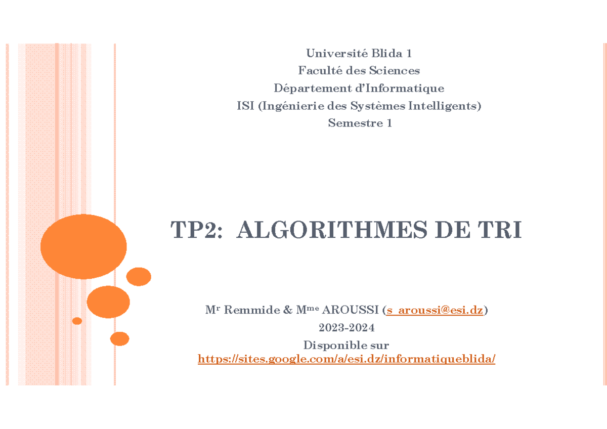 TP2: Étude Approfondie des Algorithmes de Tri en Informatique - Studocu