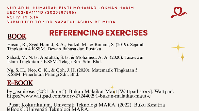 NUR ARINI HUMAIRAH BINTI MOHAMAD LOKMAN HAKIM (2025887886) BOOK ...