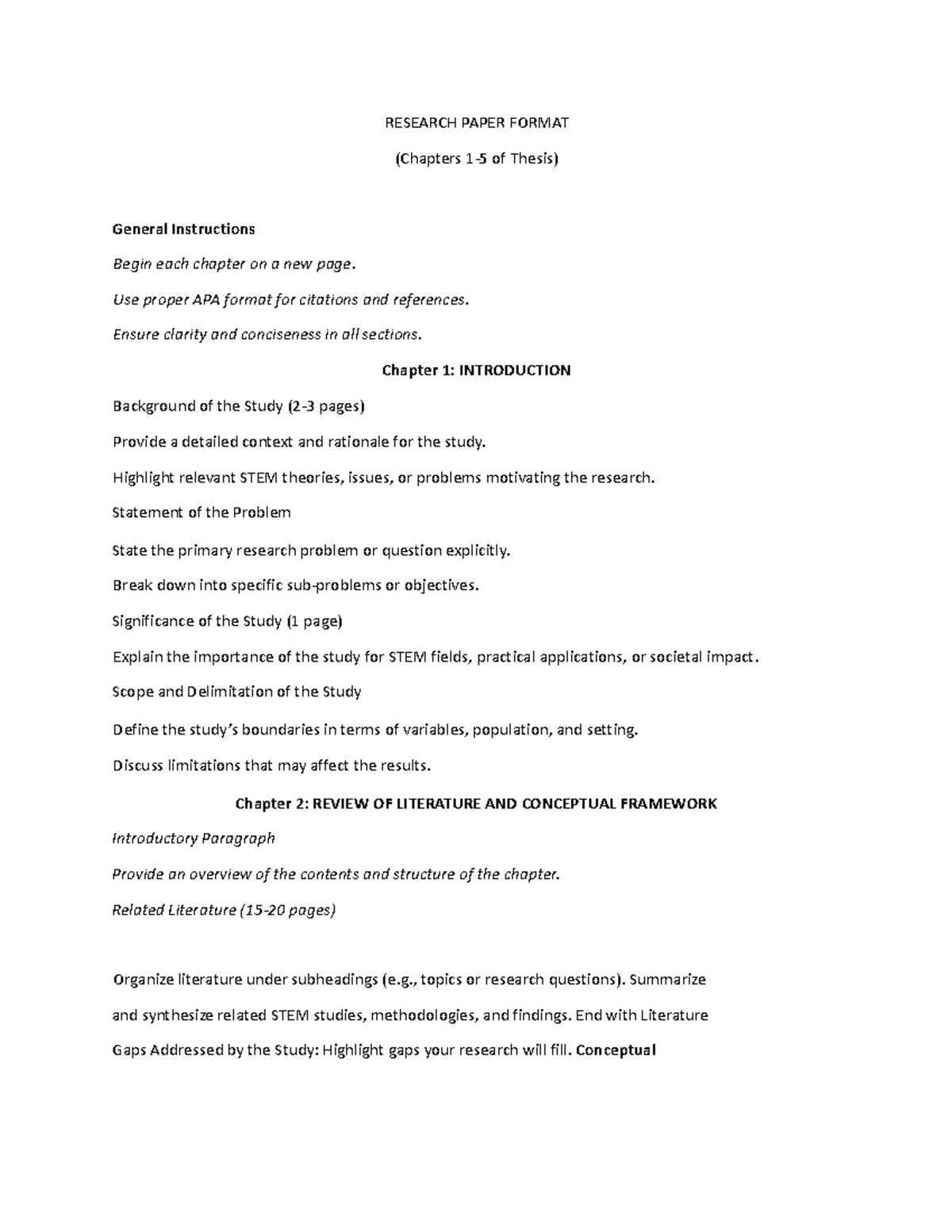 STEM Research Paper Format: Thesis Chapter Guidelines - Studocu