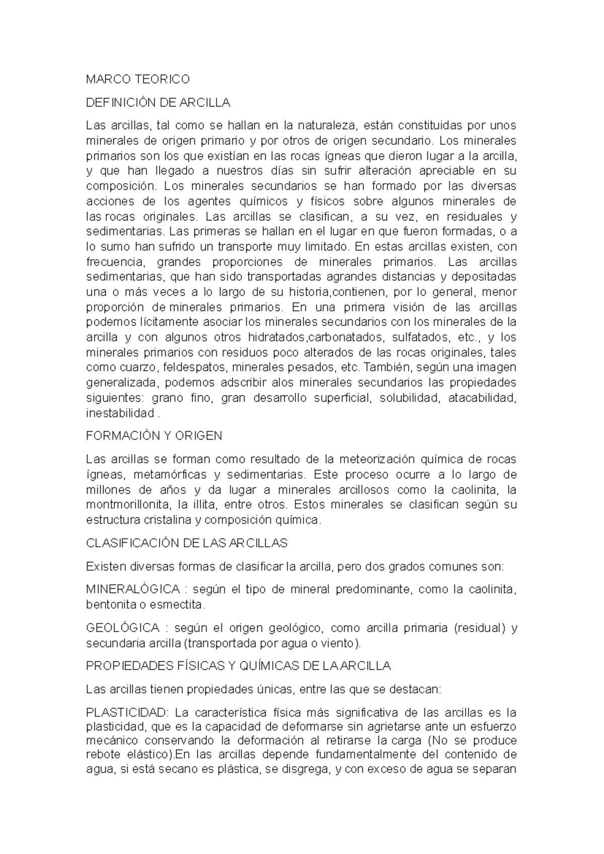 Marco Teórico sobre Arcilla: Estructura, Propiedades y Usos en ...