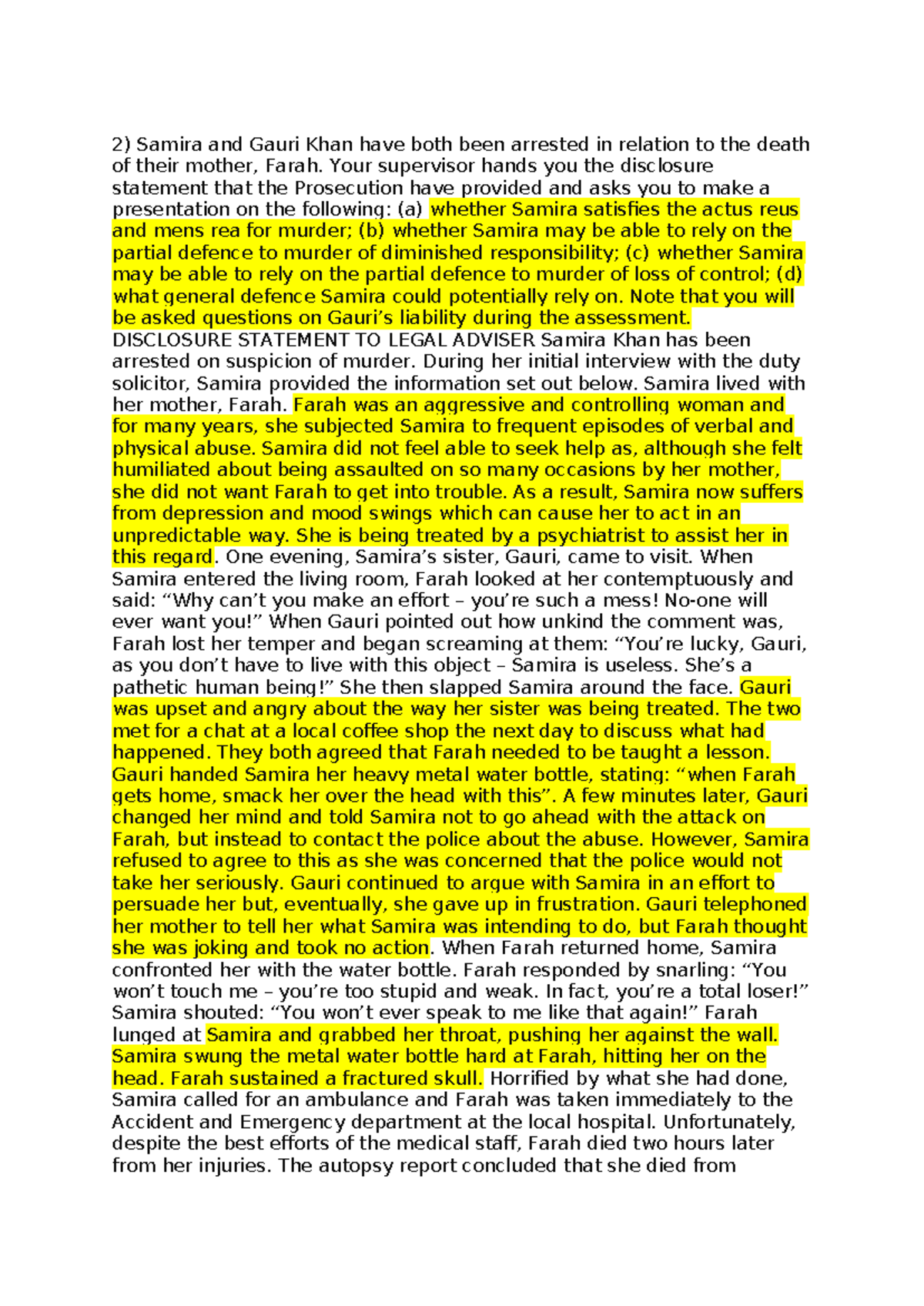 Criminal Law 101 - Murder Case Study: Samira Khan's Defence Options ...