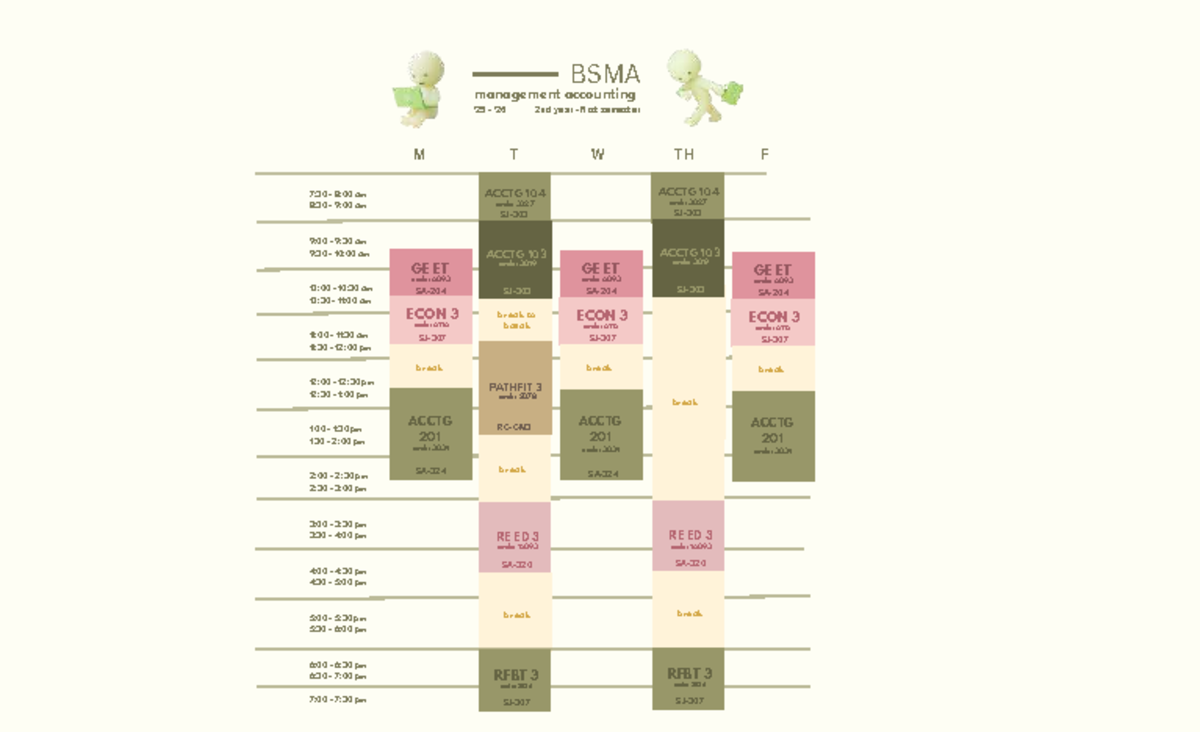 BSMA Management Accounting Schedule & Notes (ACCTG 104, 201) - Studocu
