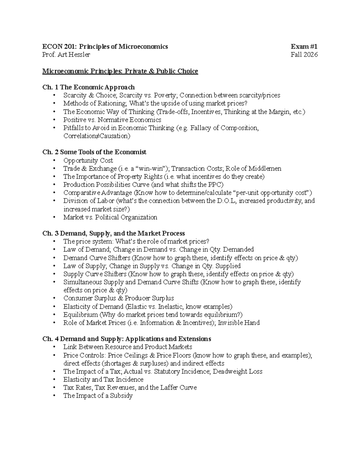 ECON 201: Microeconomics Exam 1 Review Guide - Fall 2026 - Studocu