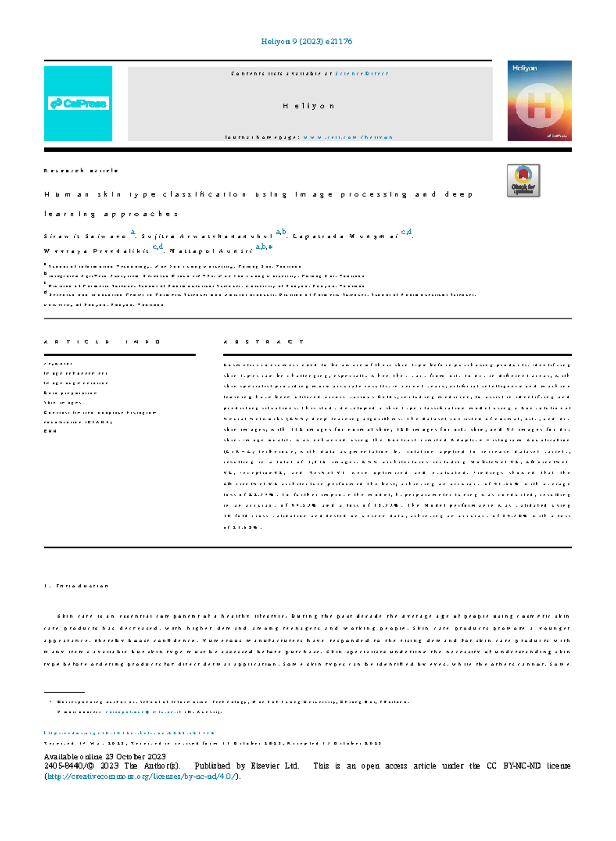 Human Skin Type Classification Using Deep Learning Approaches (IT 2023 ...