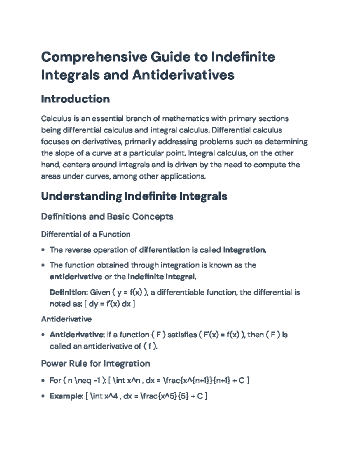 Comprehensive Guide to Indefinite Integrals and Antiderivatives ...