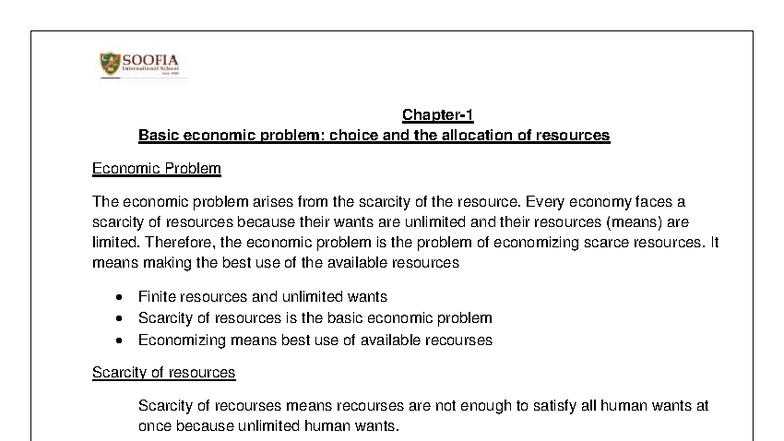 Grade 8 Economics: Basic Economic Problems & Resource Allocation - Studocu