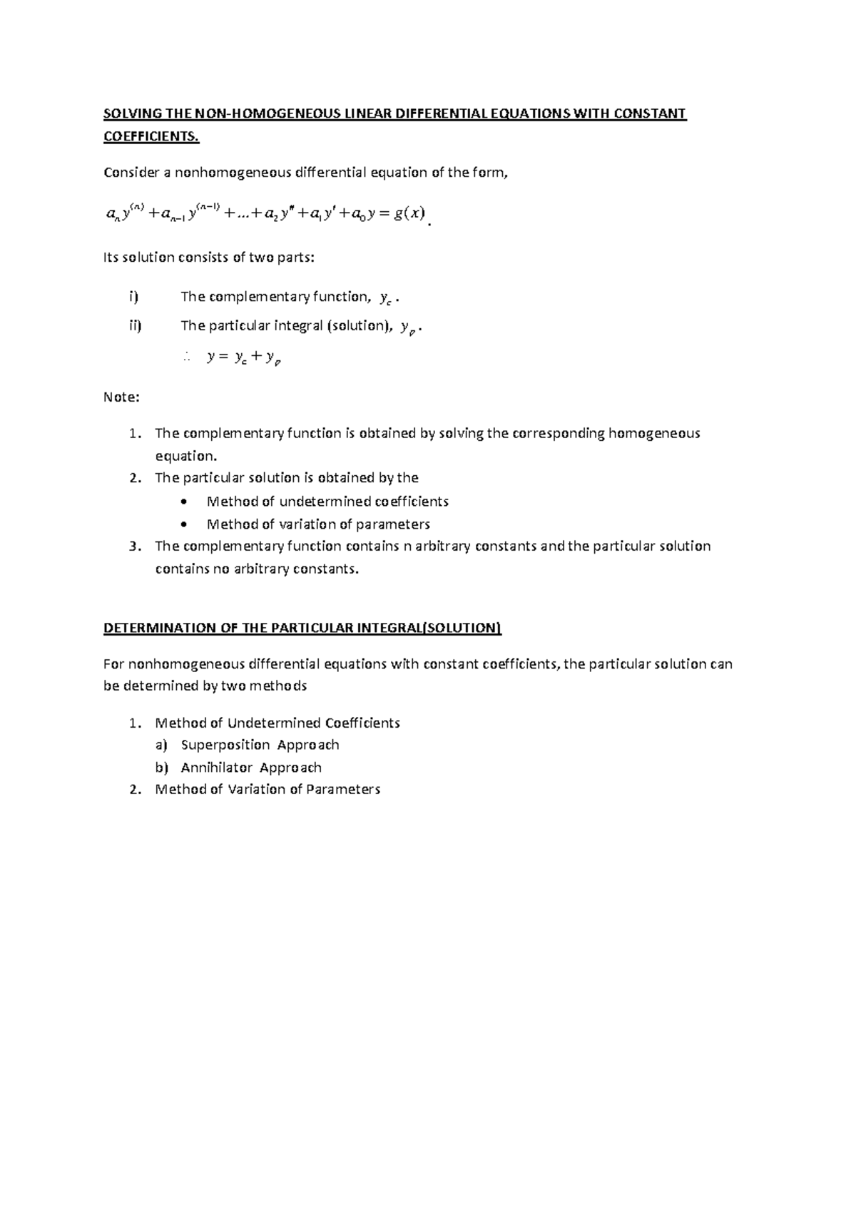 C4 4 3 NHLE Solving Nonhomogeneous Linear DEs: Superposition Method ...