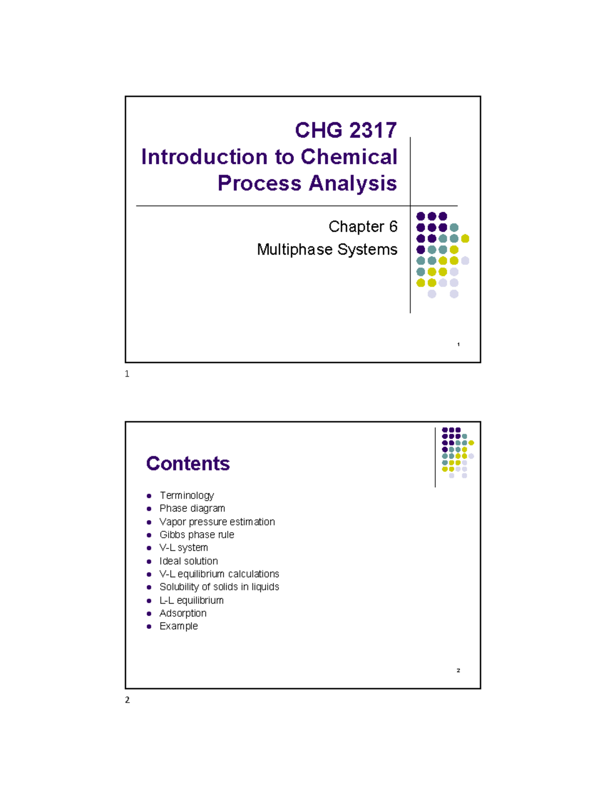 CHG 2317 Introduction to Chemical Process Analysis Chapter 6 ...