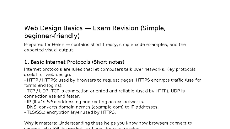 Web Design Basics Exam Revision (WD 101) - Studocu