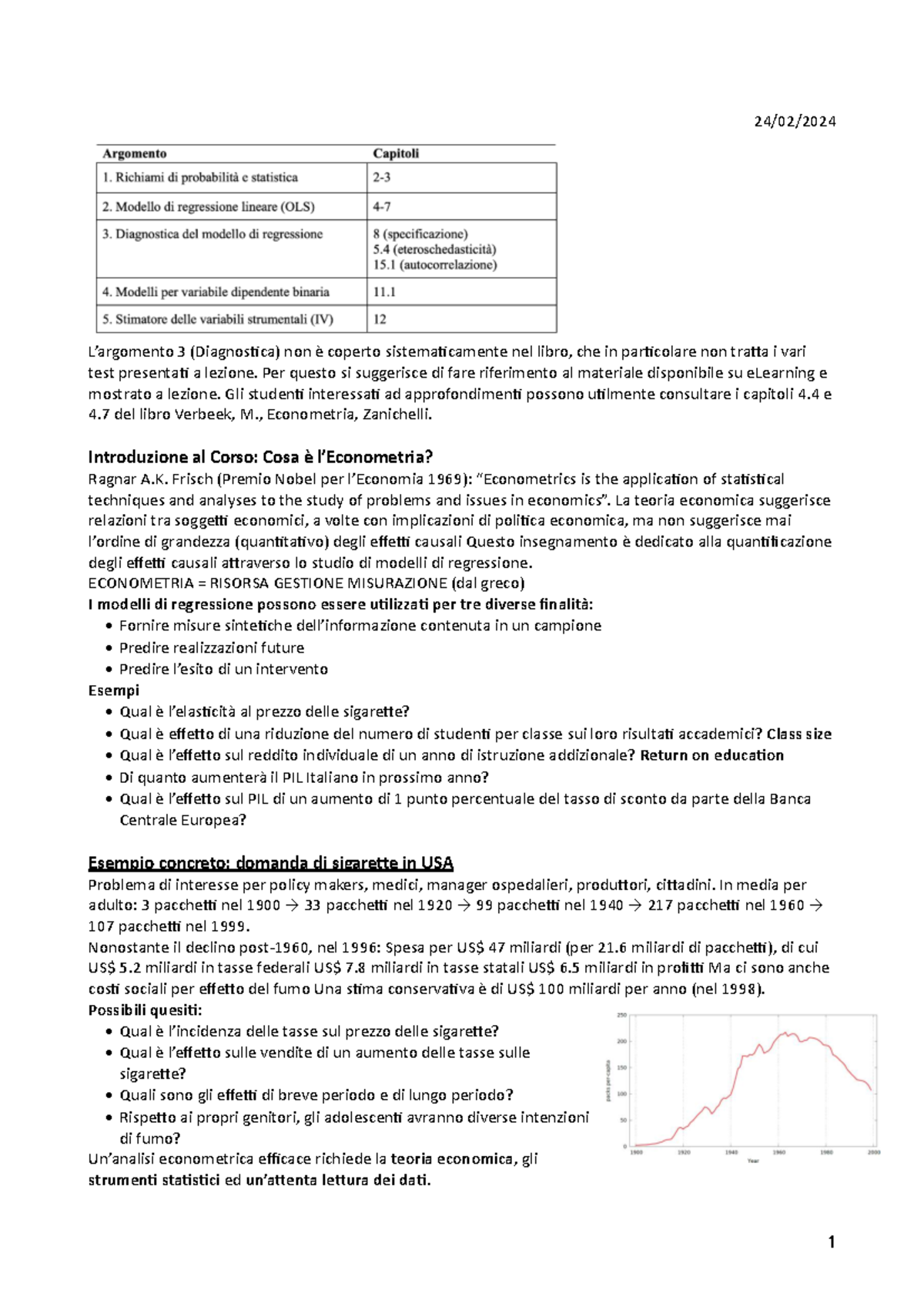 Titolo: Appunti di Econometria - Lezione 1: Introduzione e Modelli di ...