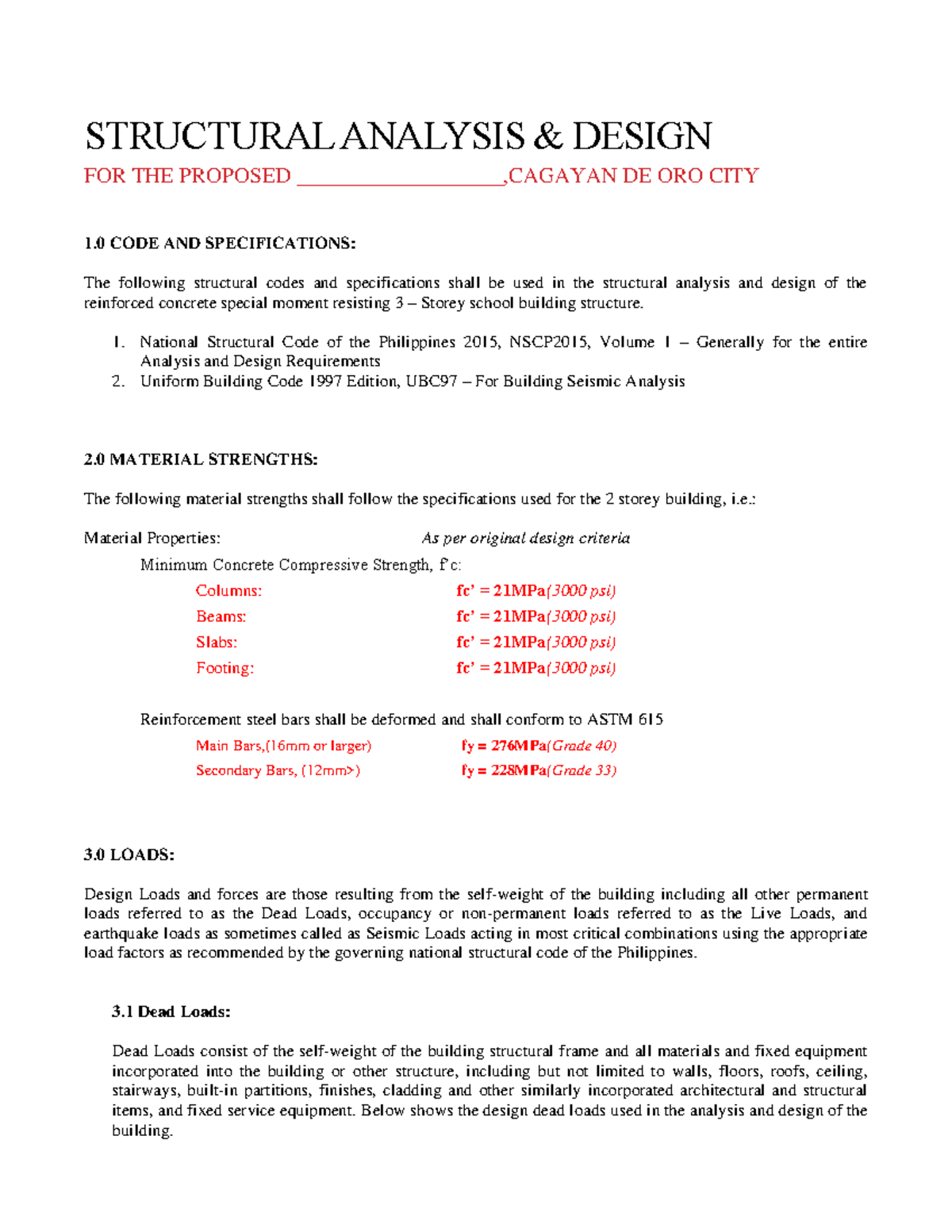 Structural Design Criteria for Reinforced Concrete School Bldg (ENG209 ...