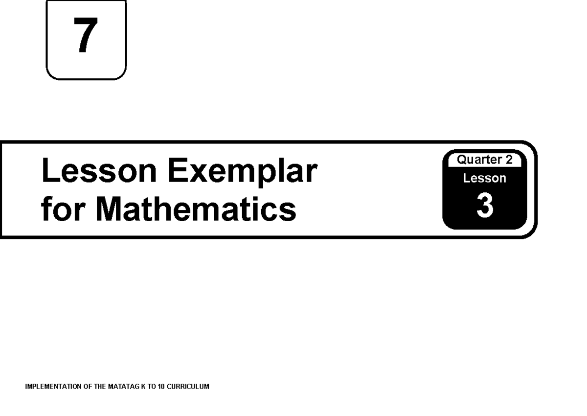 Q2 LE Mathematics 7 Lesson 3 Week 3 - 7 Lesson Exemplar for Mathematics ...