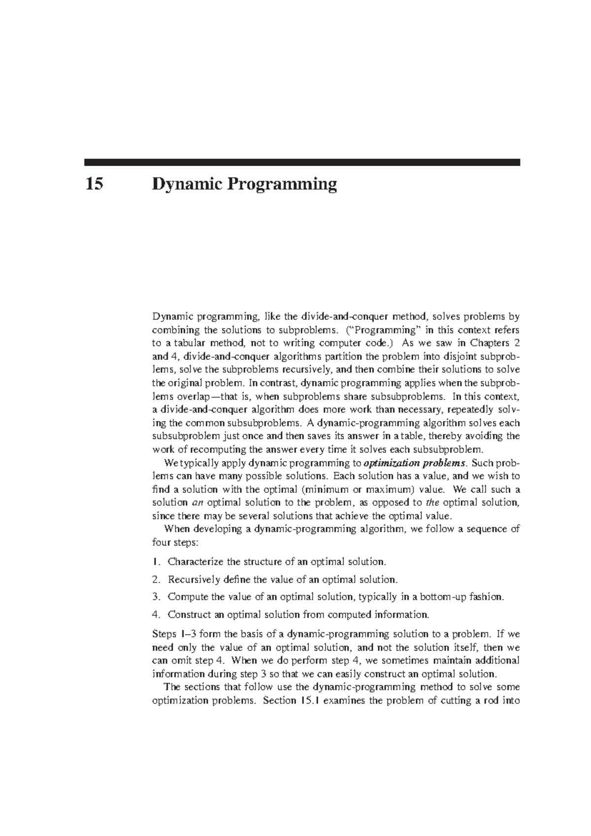 Chapter 15 Dynamic Programming - 15 Dynamic Programming Dynamic ...