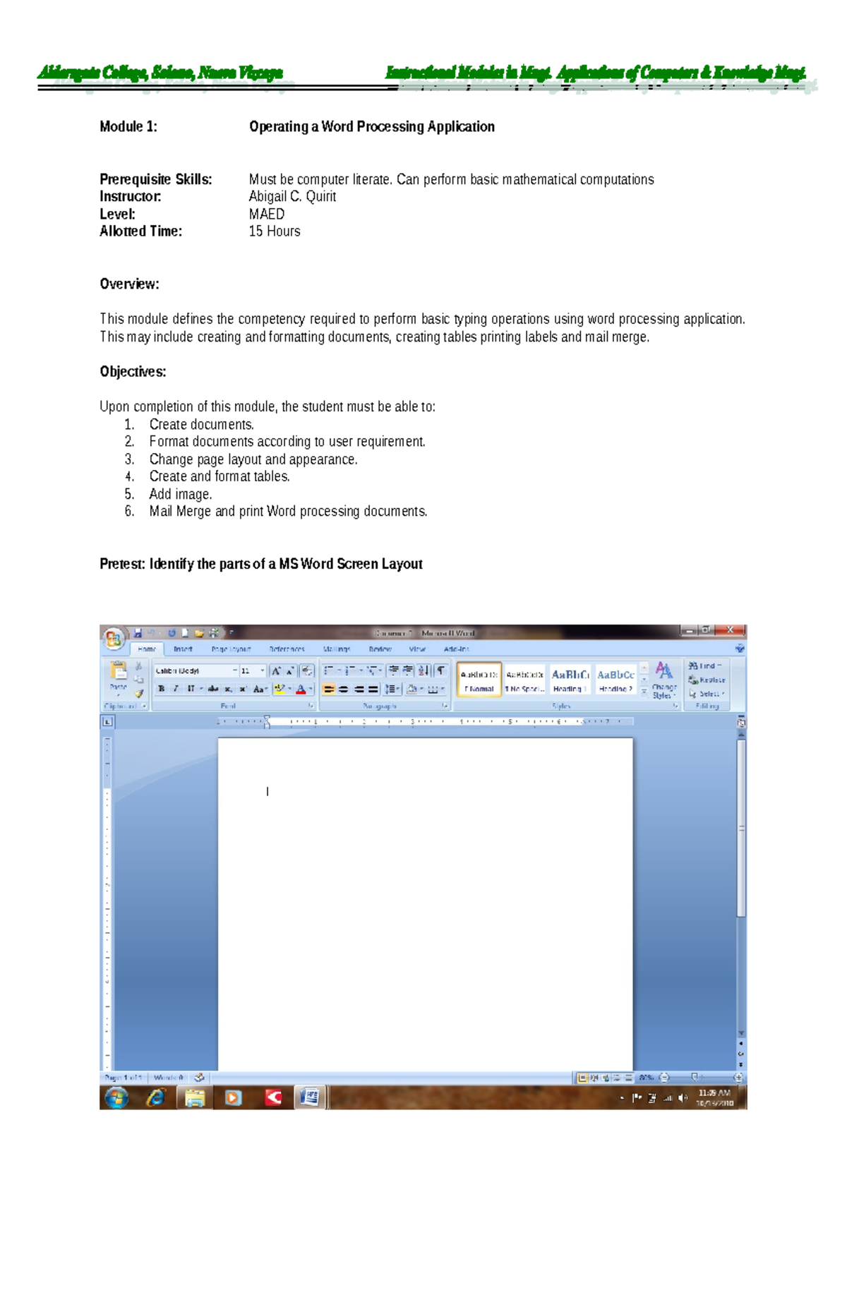 Word Processing Basics - Module 1 (MAED) Overview and Objectives - Studocu