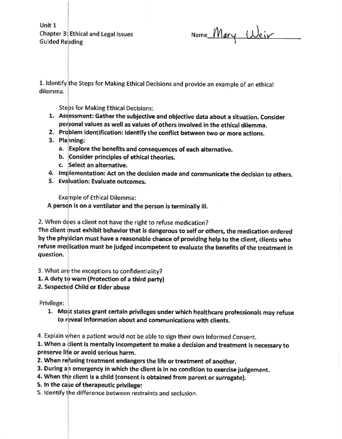 Chapter 3 Guided Reading - Unit 1 Chapter 3: Ethical and Legal Issues ...