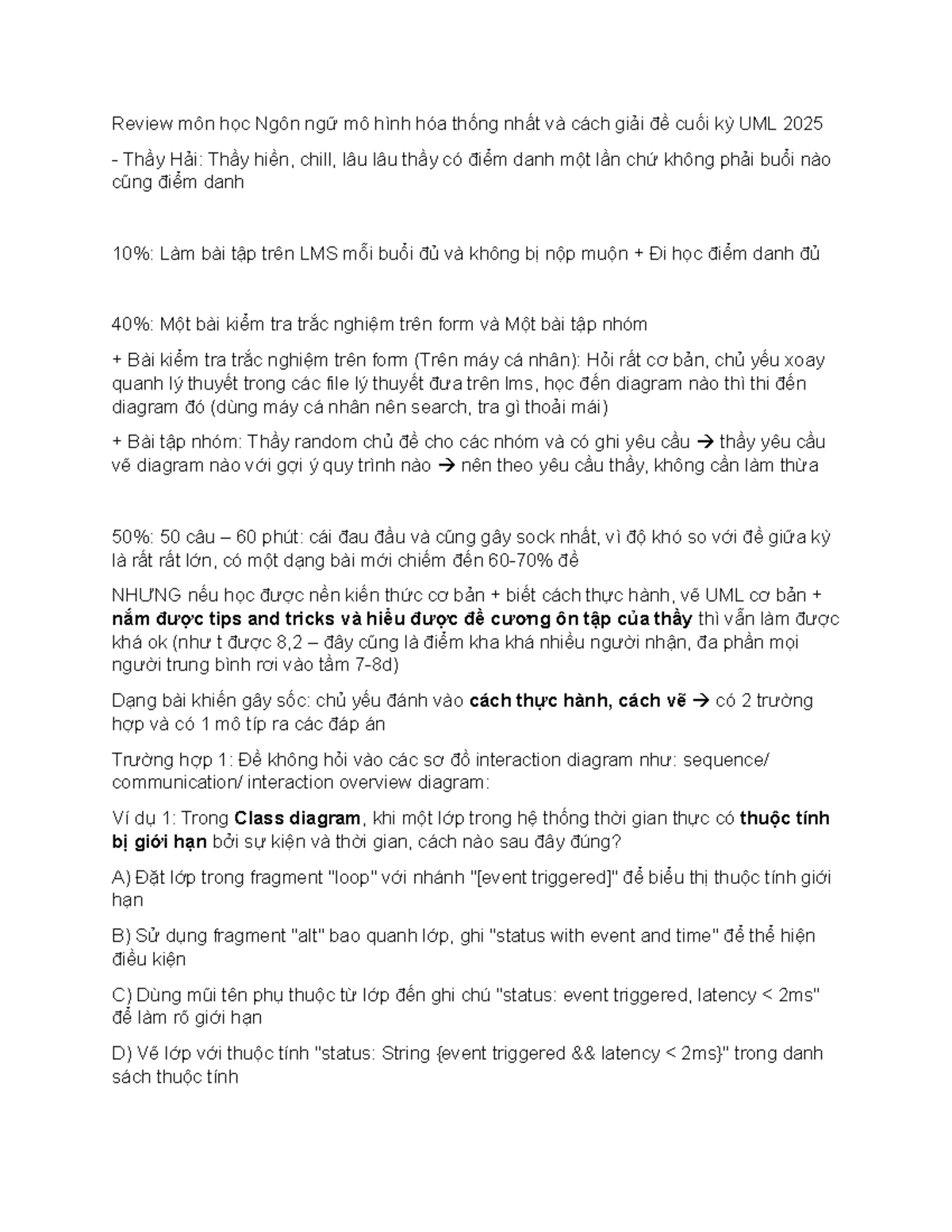 Đề cuối kỳ UML T5-2025: Câu hỏi và Giải thích Chi tiết - Studocu