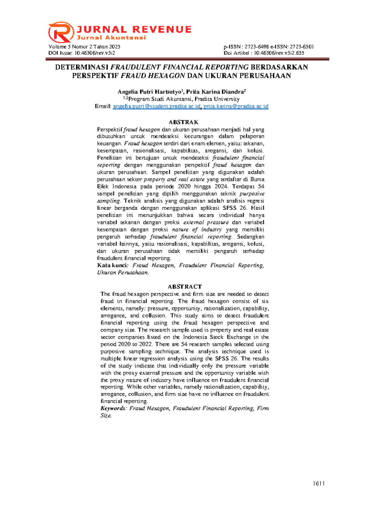 Determinasi Fraudulent Financial Reporting: Perspektif Fraud Hexagon ...