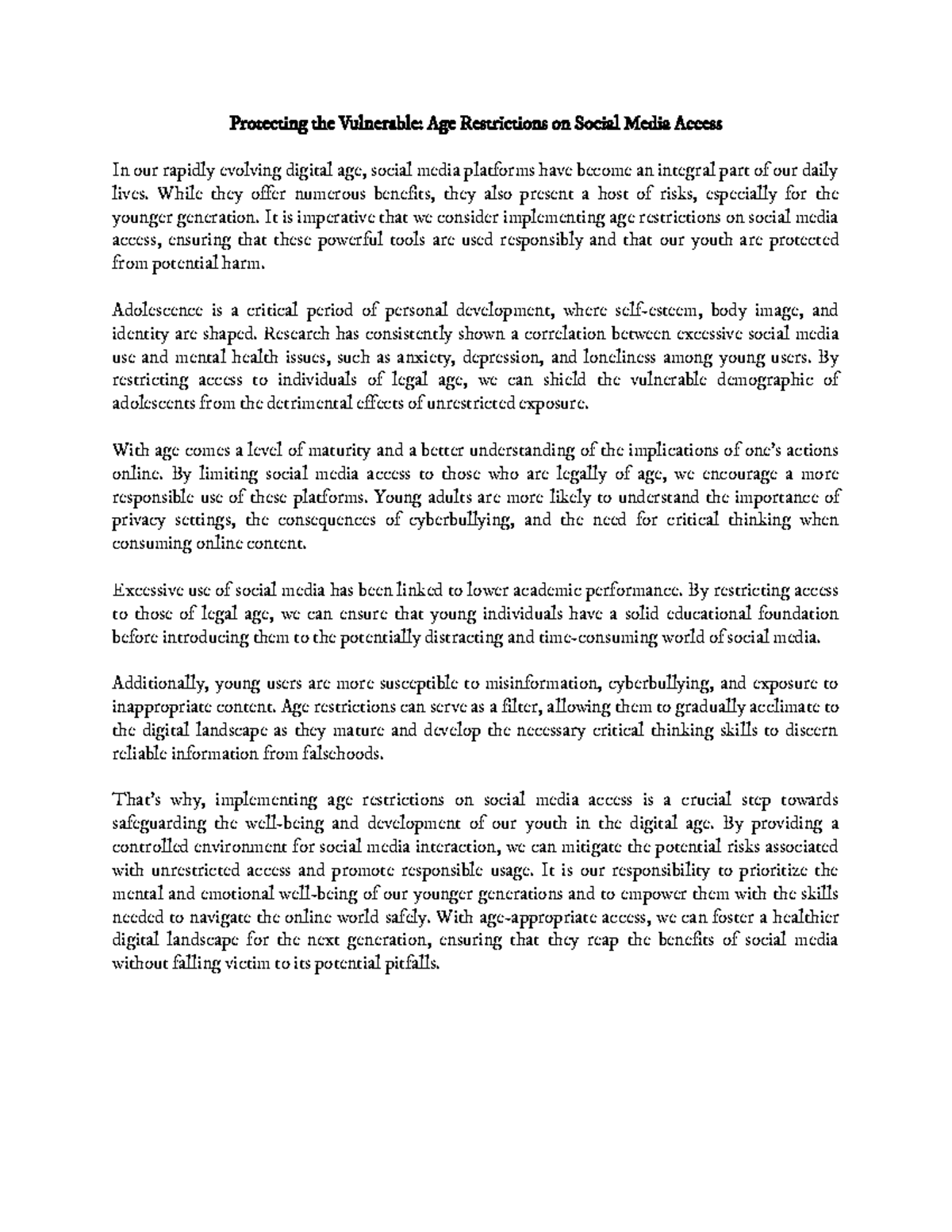 Age Restrictions on Social Media: Protecting Vulnerable Youth - Studocu