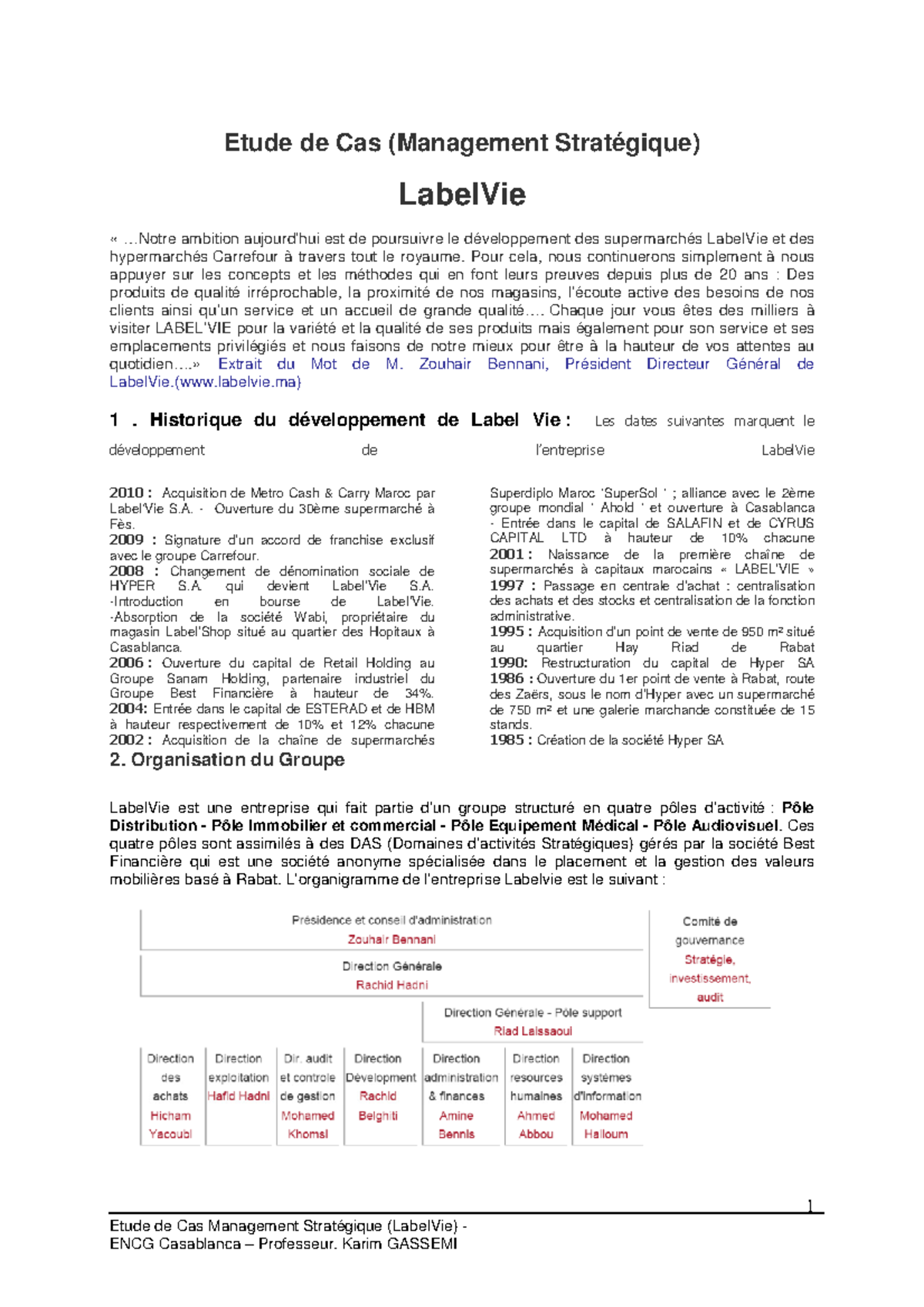 Informatique de gestion - Etude de Cas Management Stratégique (LabelVie ...