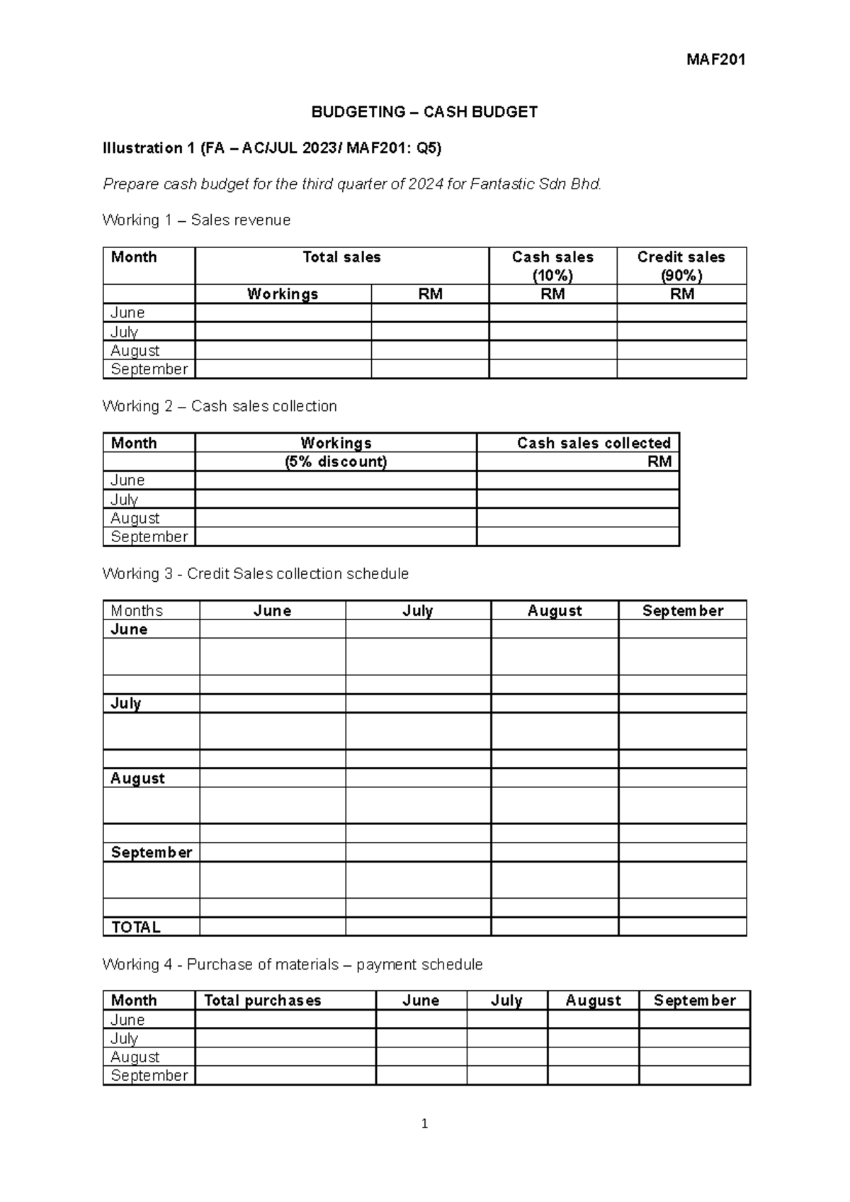 Cash Budget Tutorial for MAF201: Q5 - Third Quarter Analysis - Studocu