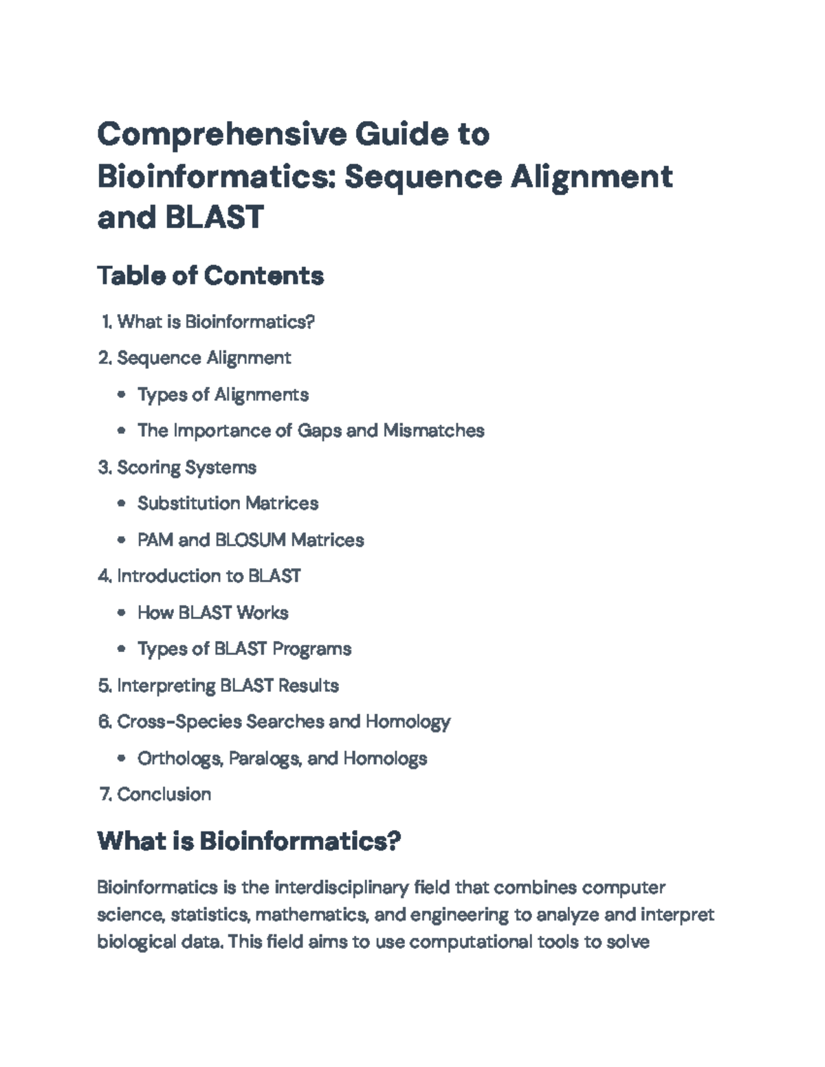 Comprehensive Guide to Bioinformatics: Sequence Alignment and BLAST - Comprehensive Guide to ...
