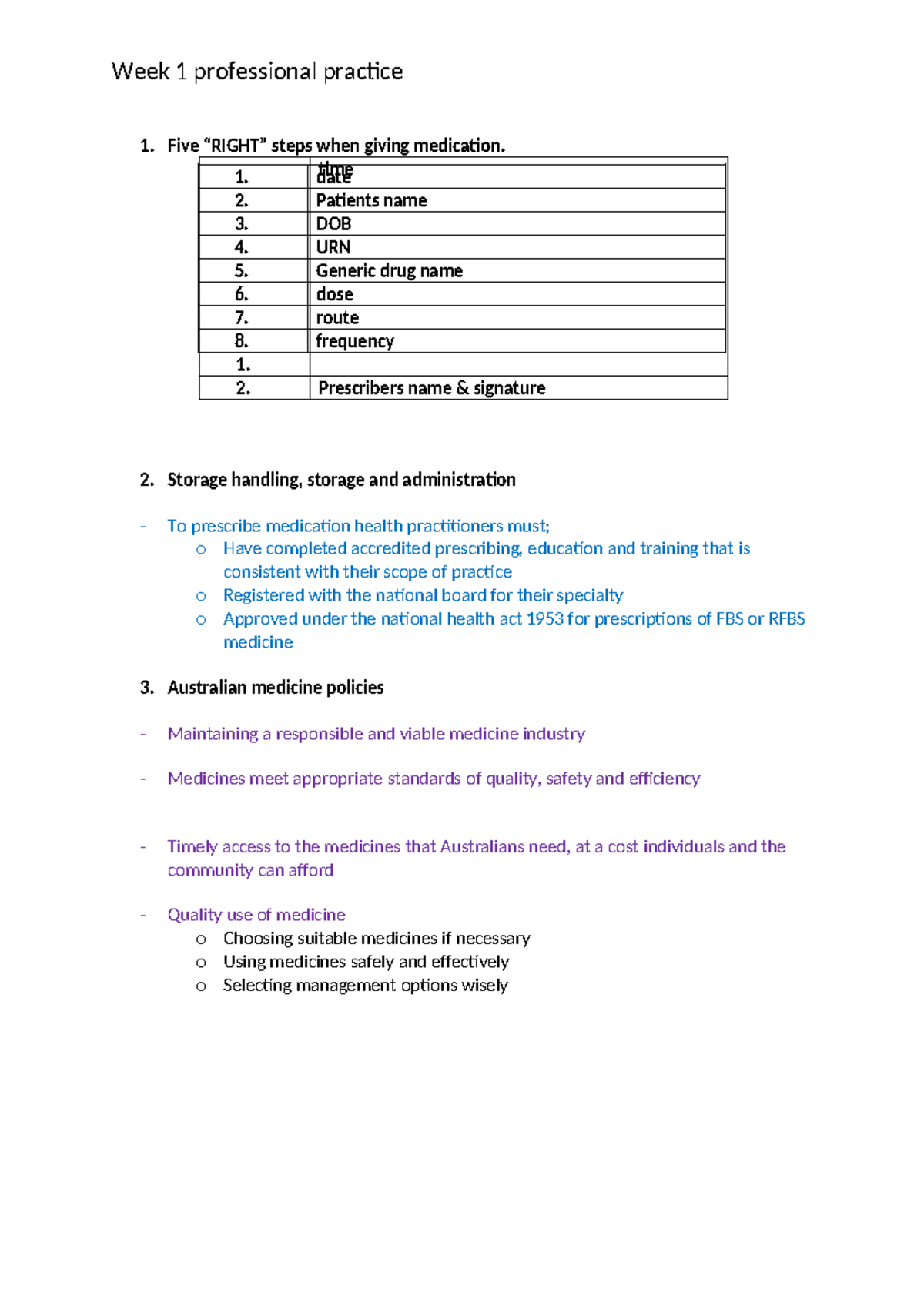 Week 1 Professional Practice 1: Medication Administration Guidelines ...