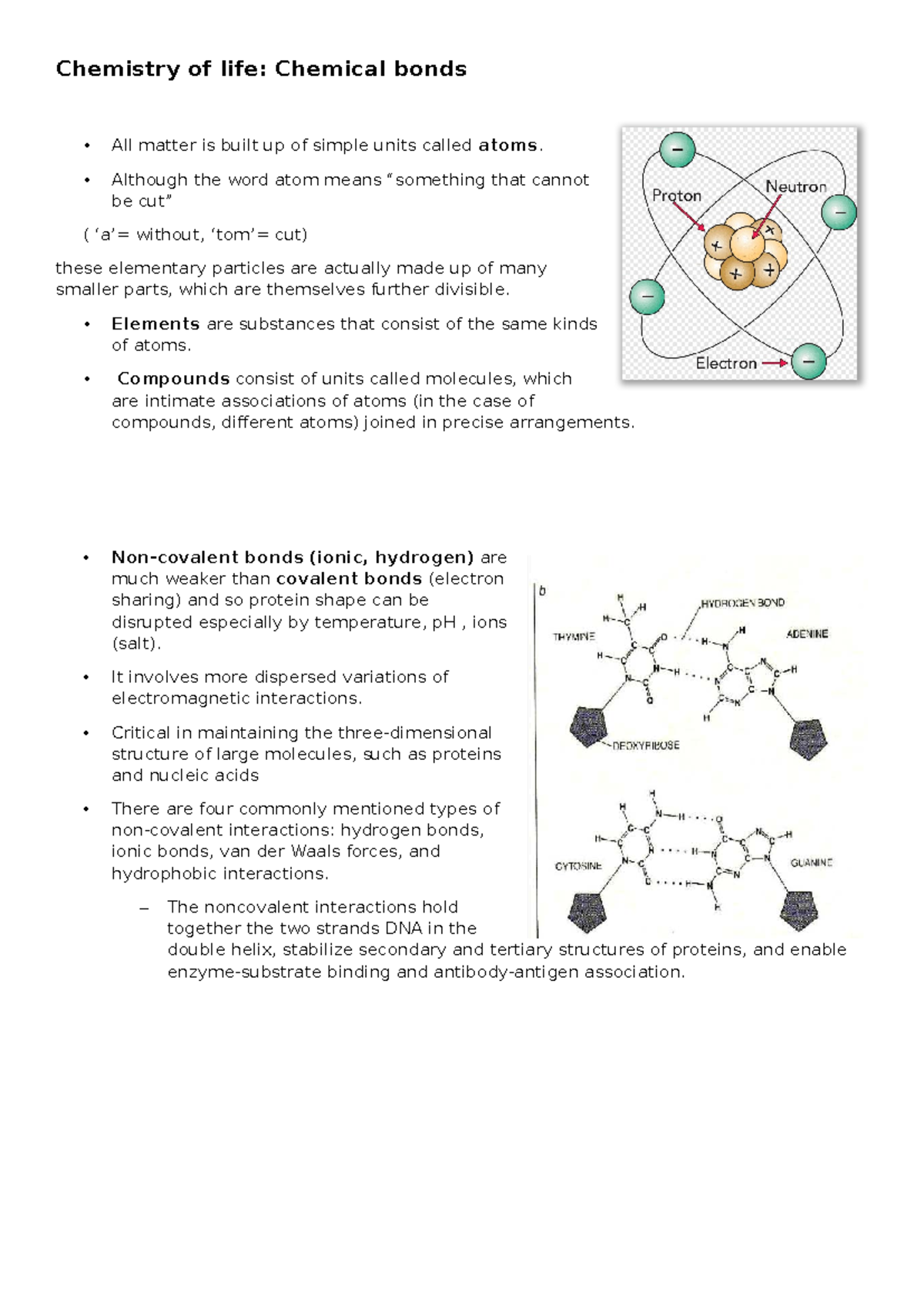 Unit 2 chemistry: The chemistry of life and chemical bonds - Studocu