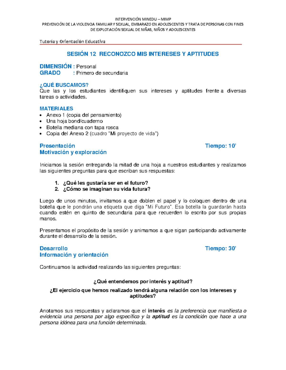 Sesion 12 - Tutoría: Reconociendo Mis Intereses y Aptitudes - Studocu