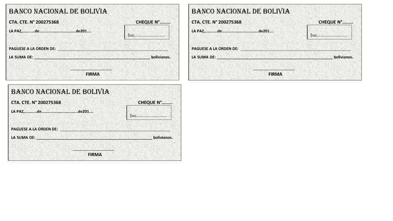 Cheque - Hojas del Banco Nacional de Bolivia - Studocu