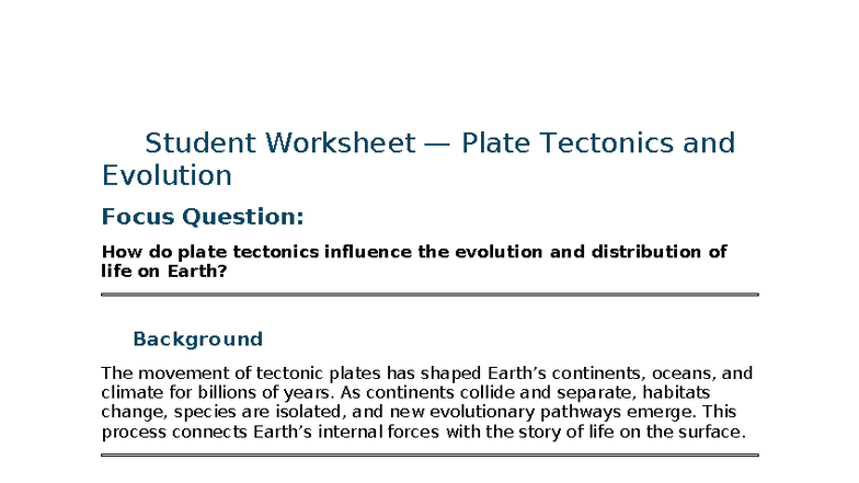 Plate Tectonics & Evolution Worksheet: Case Studies & Concepts - Studocu