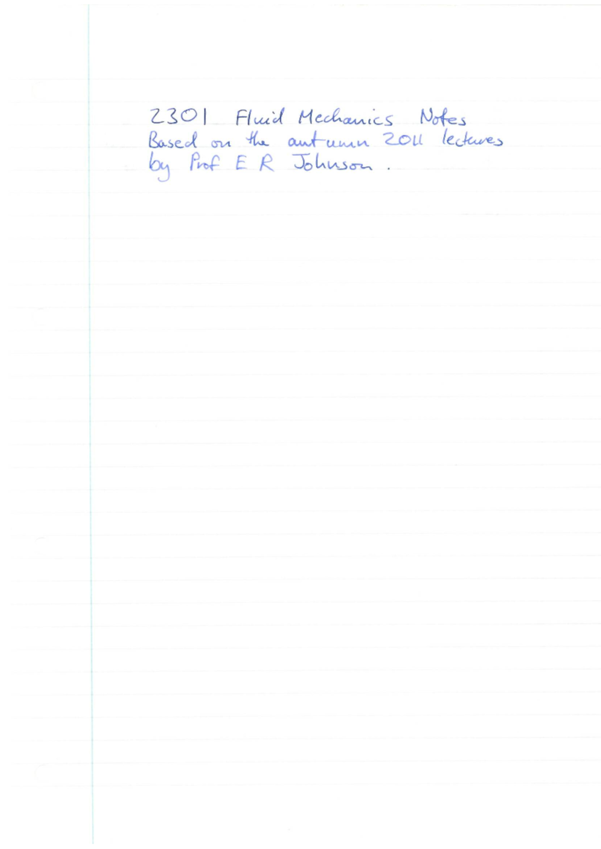 2301 Fluid Mechanics Lecture Notes - Autumn 2011 - Studocu