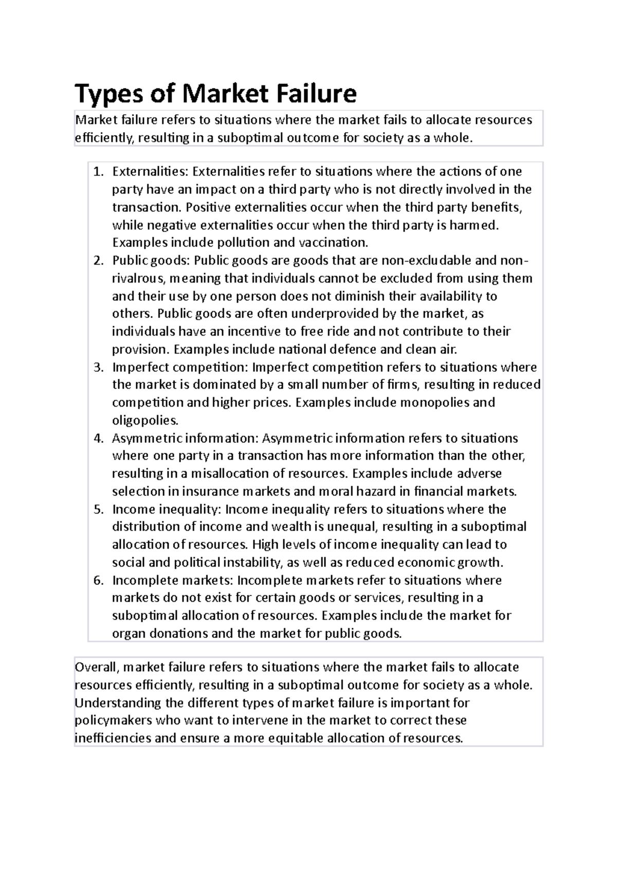 Types of Market Failure - Types of Market Failure Market failure refers ...