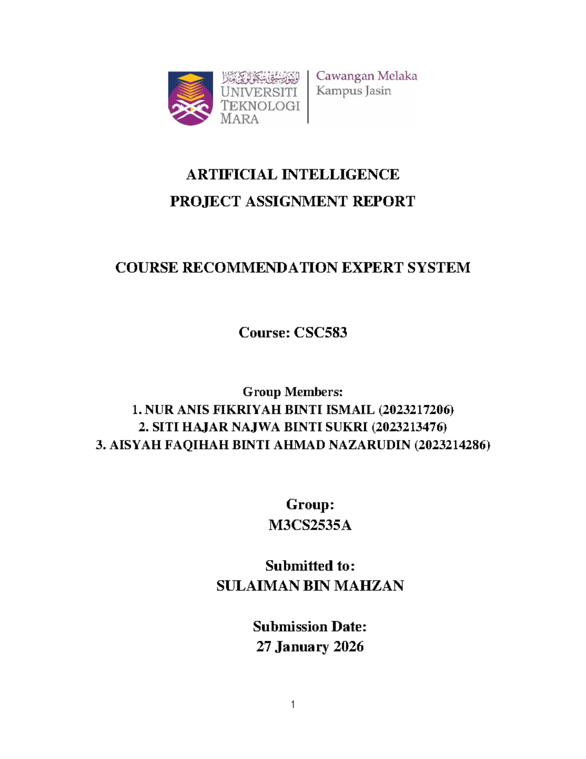Course Recommendation Expert System Report - CSC583 - Studocu