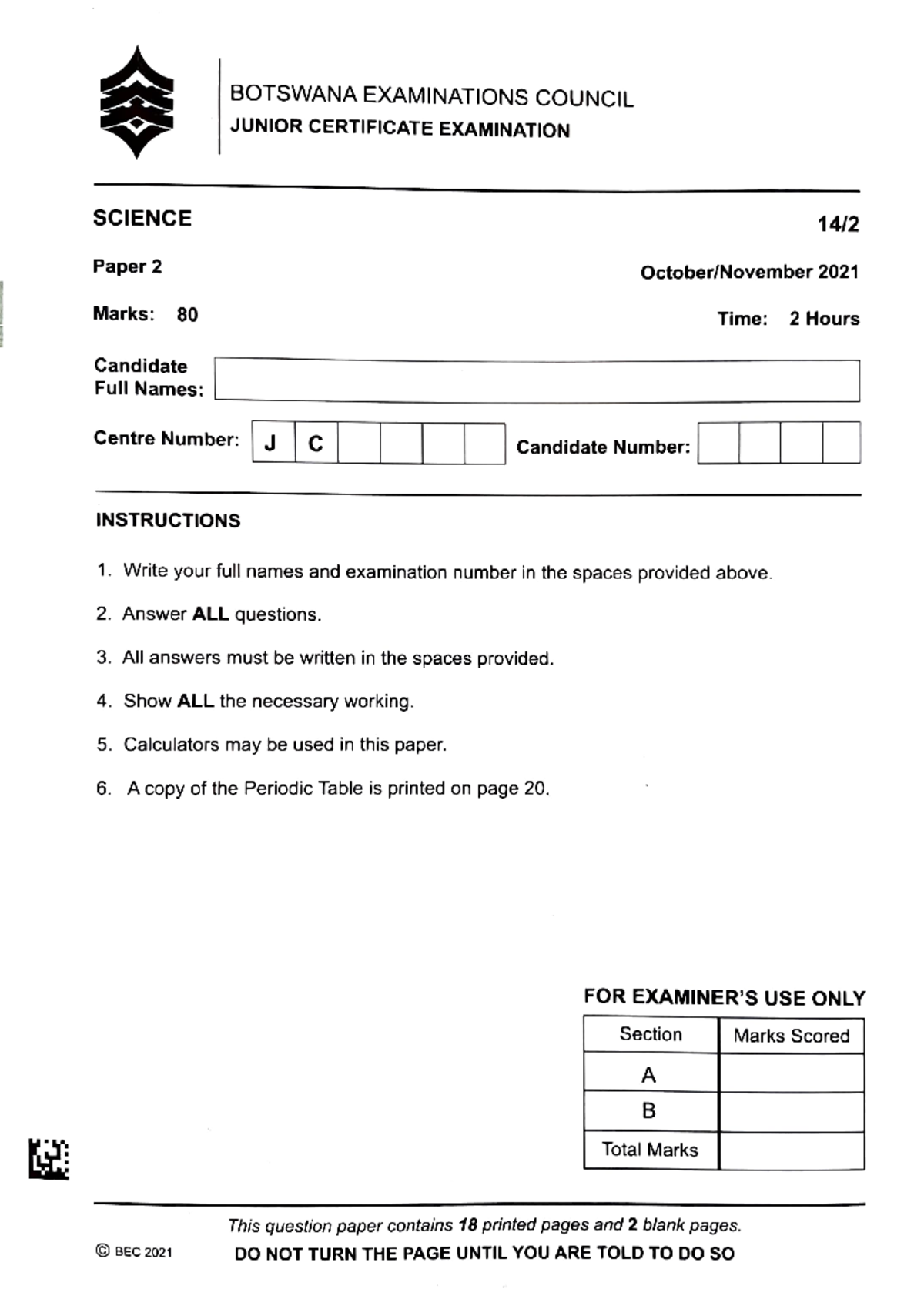 2021 JCE Science Paper 2: Comprehensive Review & Answers - Studocu